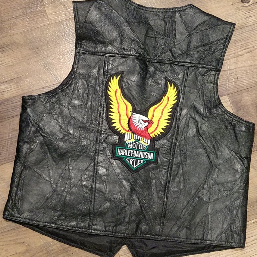 Harley Davidson Logo Patch Genuine Leather Vest - Gem